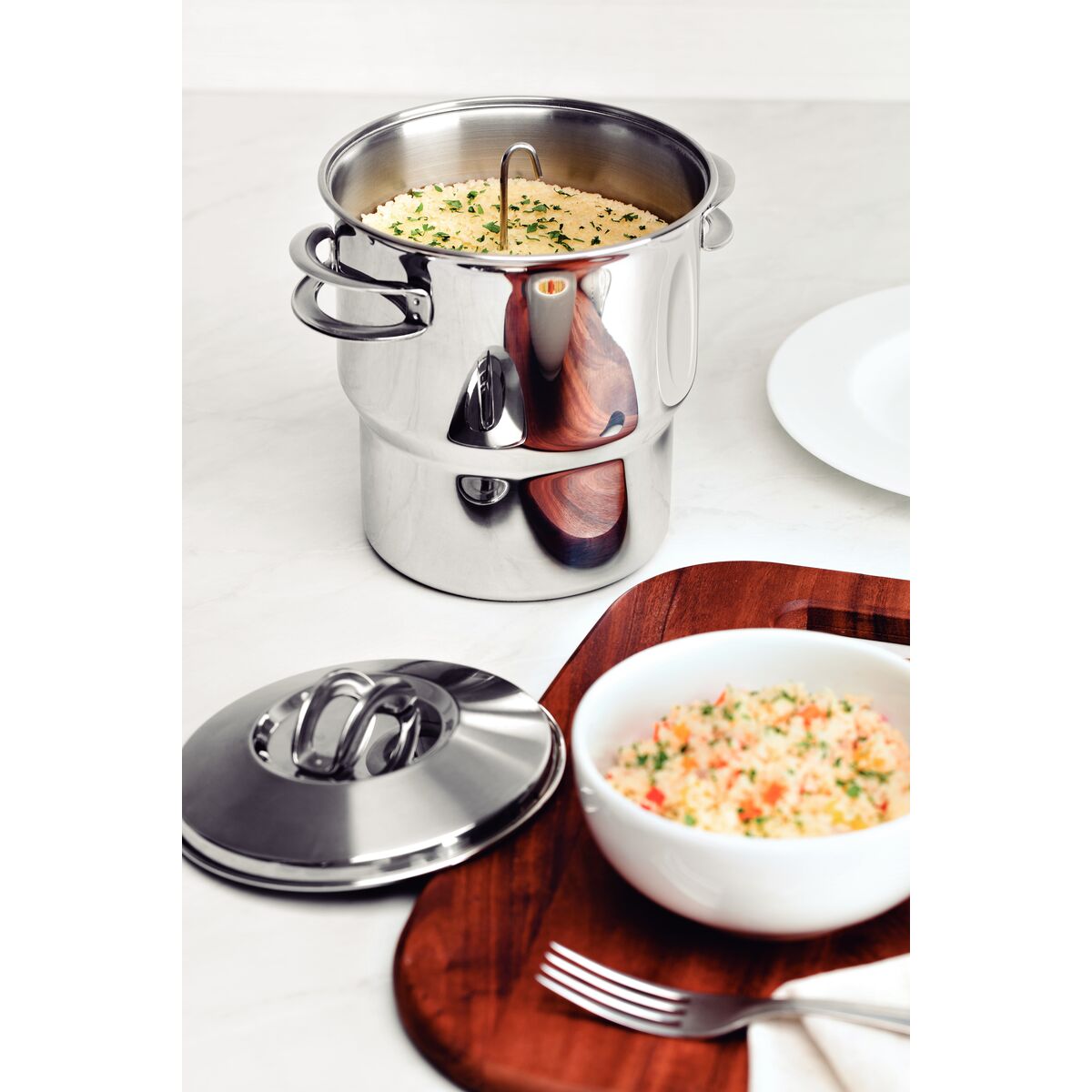 Cuscusera Solar de acero inoxidable Tramontina con asas y tapa 14 cm y ...